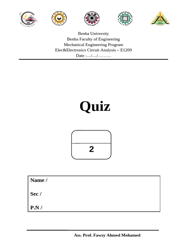 Quiz2 Cover Template For Students (All Programs) | PDF