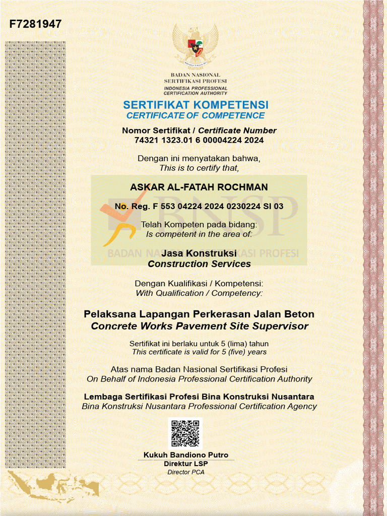 Sertifikat SKK Askar Al-Fatah Rochman | PDF