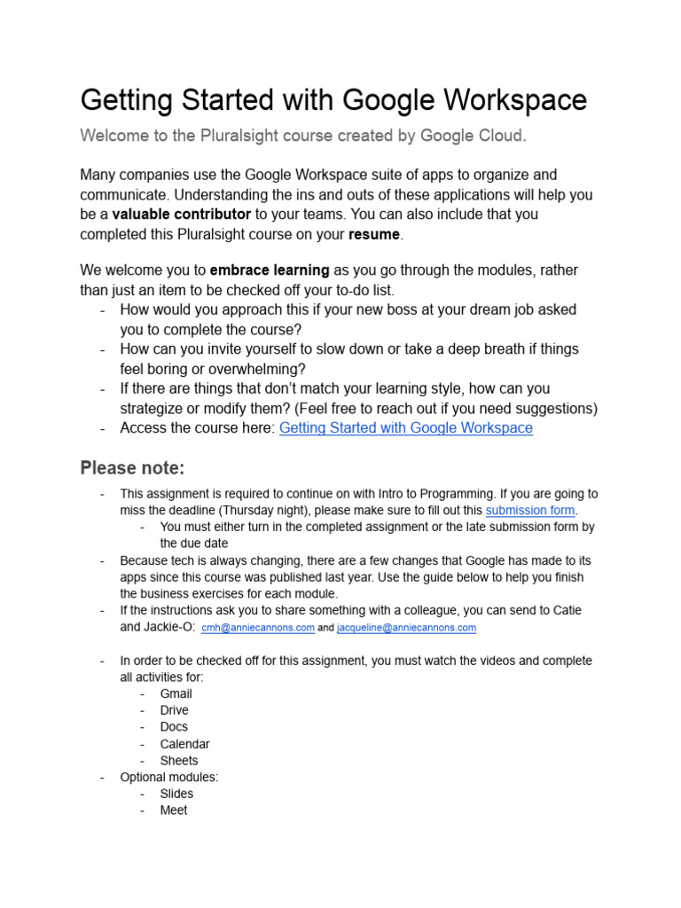 Getting Started With Google Workspace - Pluralsight Course 1 | PDF | Gmail | Cyberspace