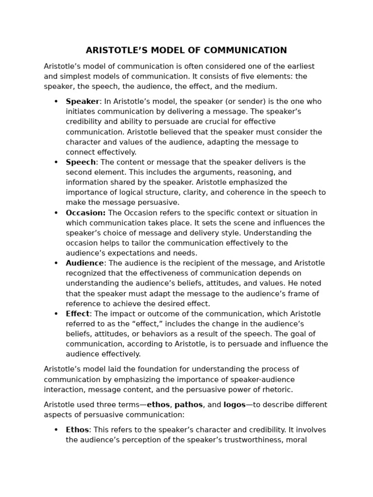 The Aristotle Model of Communication | PDF | Public Speaking | Logos
