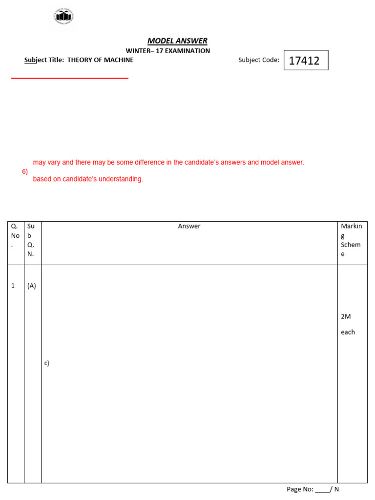 Model Answer for Theory of Machine Exam | PDF | Clutch | Gear