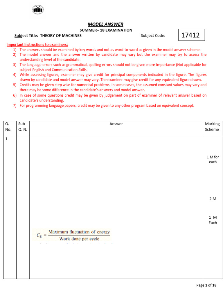 2018 Summer Model Answer Paper | PDF | Belt (Mechanical) | Clutch