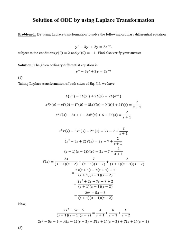 Solving ODE by Using Laplace Transformation | PDF | Laplace Transform ... Solving ODE by Using Laplace Transformation | PDF | Laplace Transform ...