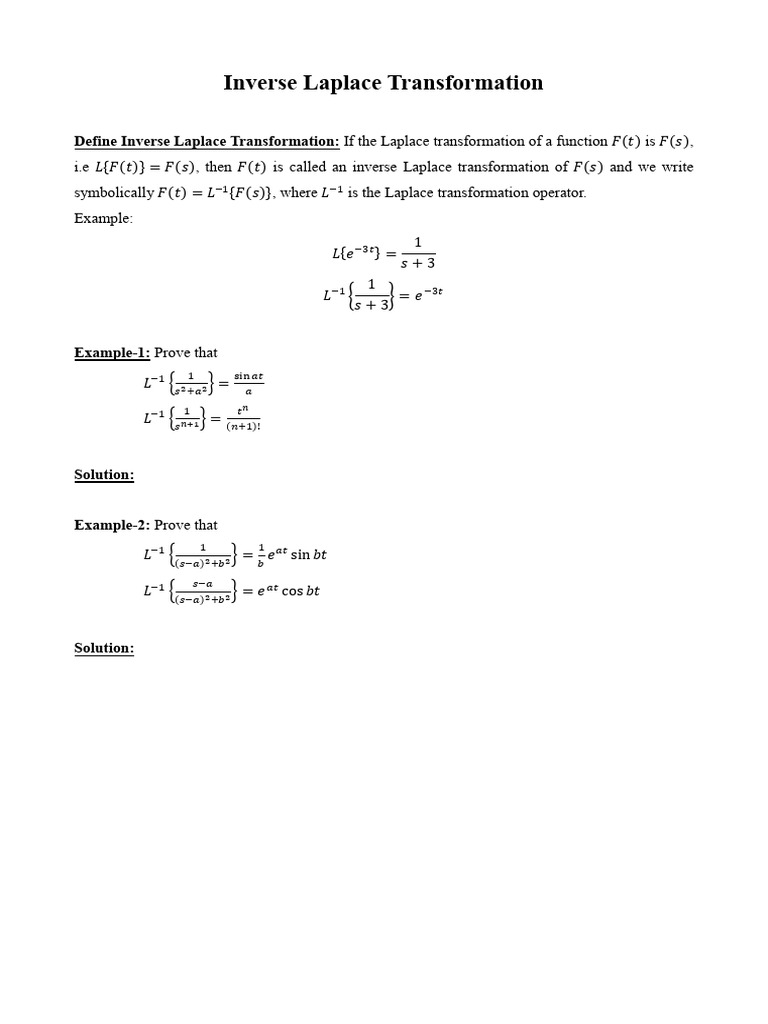 Inverse Laplace Transformation | PDF | Laplace Transform | Functional ...