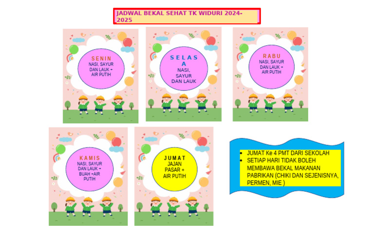 Jadwal Bekal TK Widuri 2024-2025 | PDF