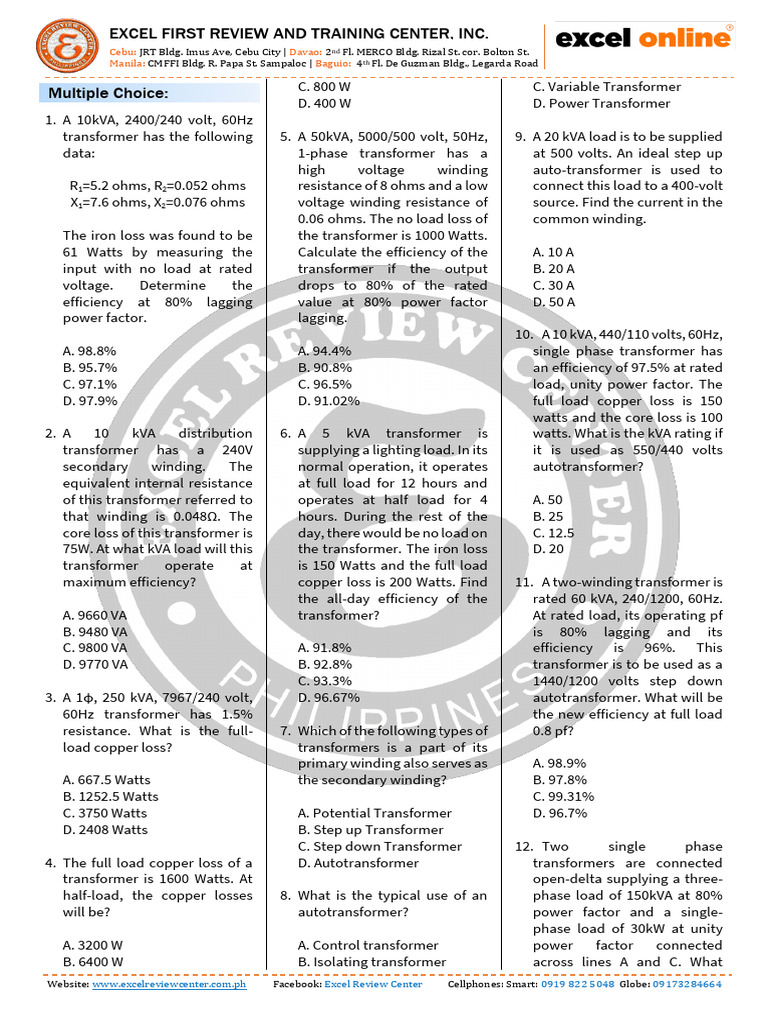 EE - Electrical Apparatus and Devices 2 Questions | PDF | Transformer ...