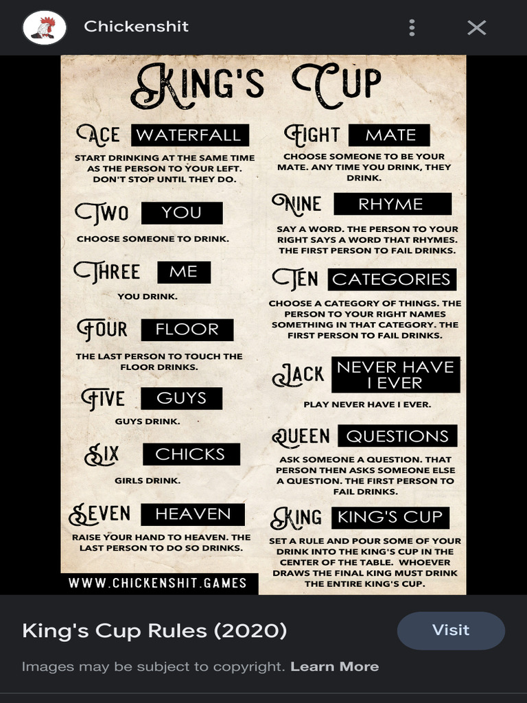 Kings Cup Rules - Google Search | PDF