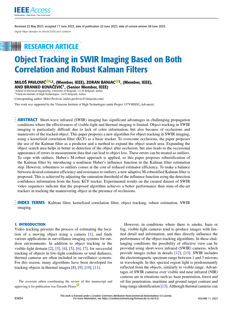 Object Tracking in SWIR Imaging Based On Both Correlation and Robust Kalman Filters | PDF ...