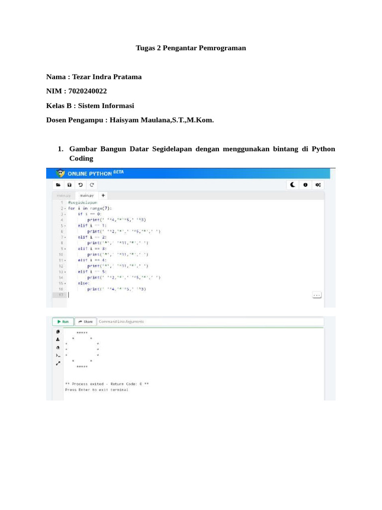 Tugas Pengantar Pemrograman 2 Tezar Indra Pratama | PDF