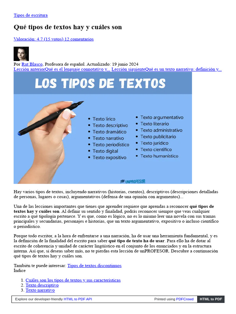 14 Tipos de TEXTOS Que Hay y Cuáles Son | PDF | Narración | HTML