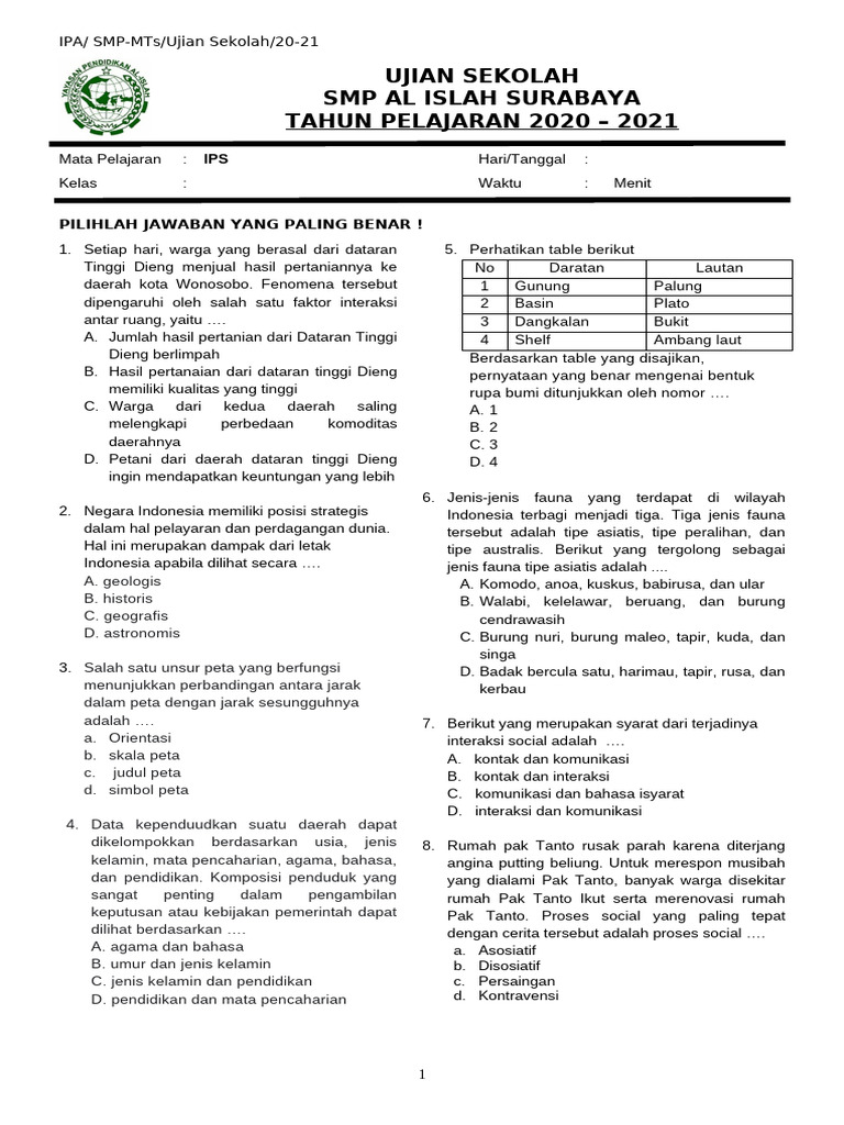 Naskah Soal Ujian Sekolah | PDF