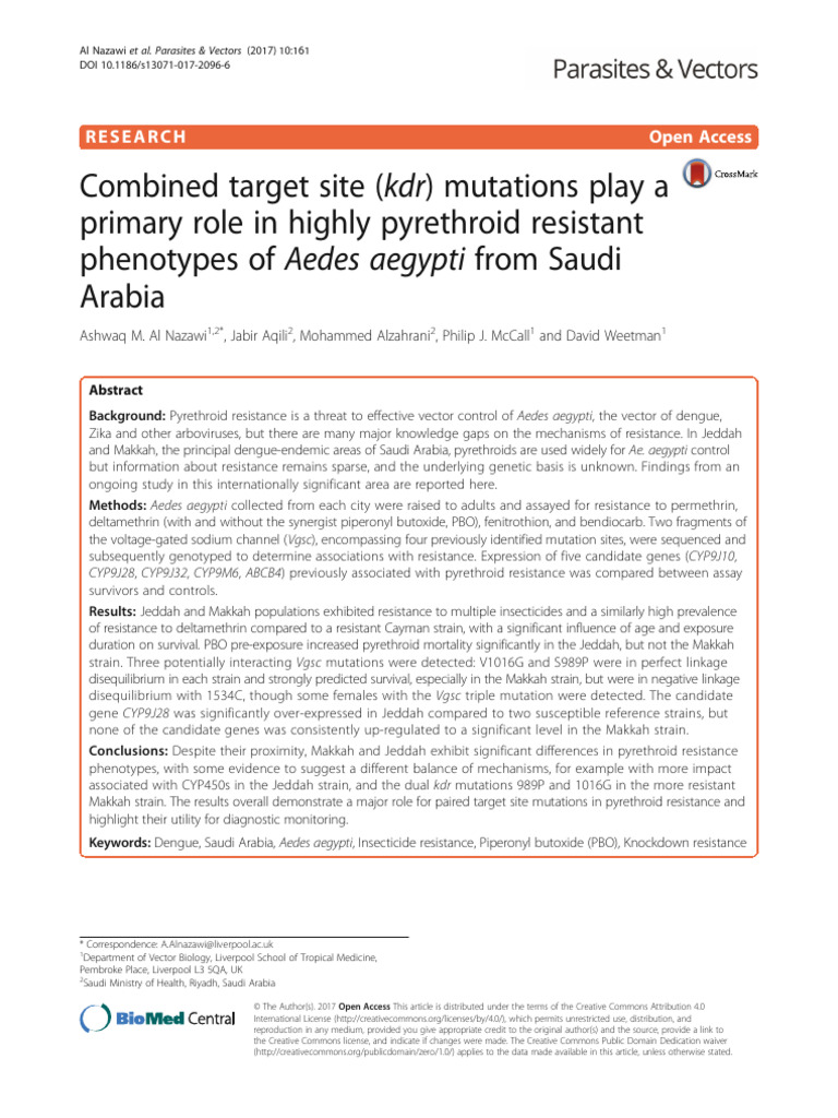 Combined Target Site (KDR) Mutations Play a-PRINTED | PDF | Aedes ...
