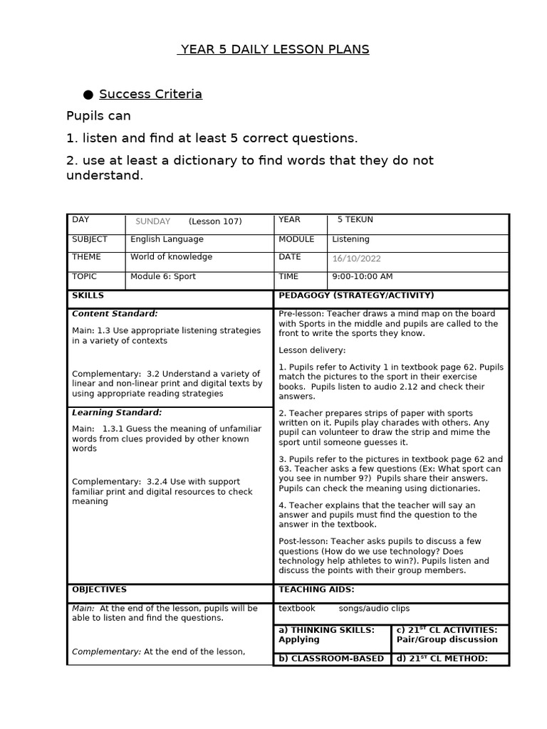 Lesson Plan 5 Tekun | PDF | Lesson Plan | Teachers