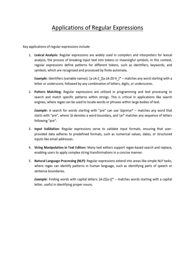 Applications of Regular Expressions | PDF
