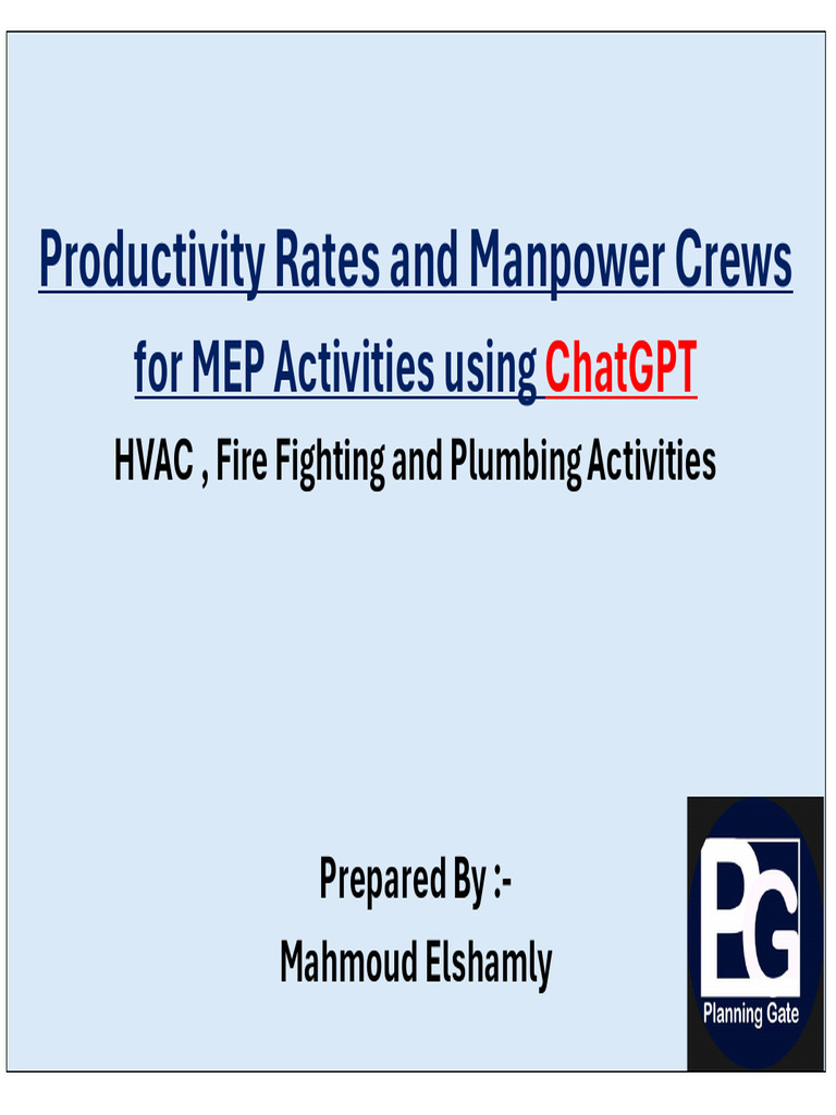 Productivity Rates For MEP Activities | PDF | Plumbing | Duct (Flow)