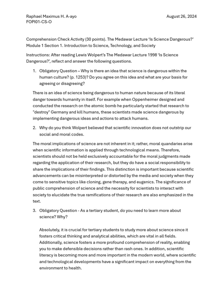 Activity 1 STS | PDF | Science | Cognition