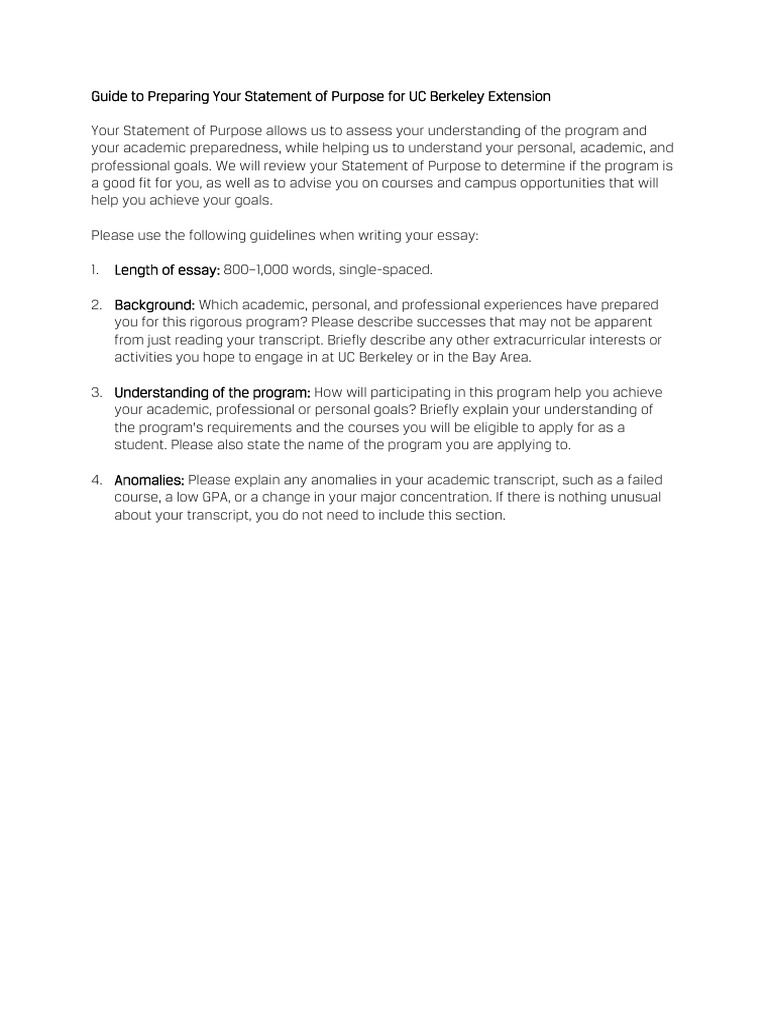 UC Berkeley Statement of Purpose Guide | PDF