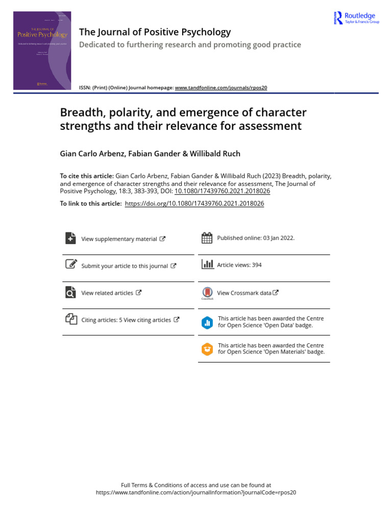 Breadth Polarity and Emergence of Character Strengths and Their ...