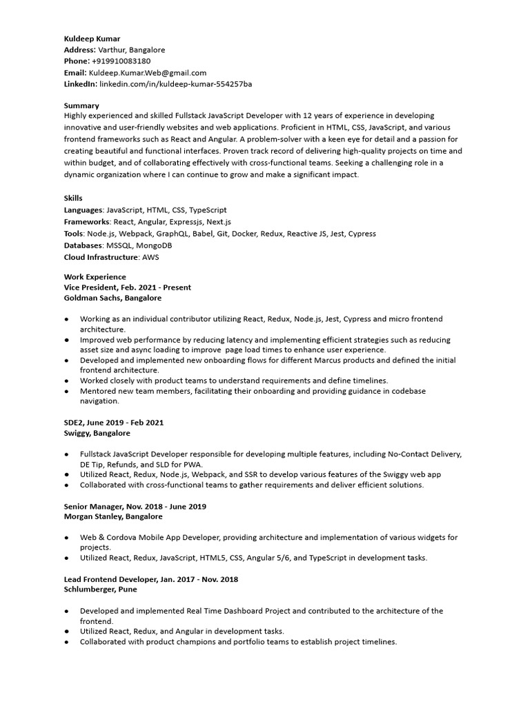 Kuldeep Cv | PDF | Java Script | Software Kuldeep Cv | PDF | Java Script | Software