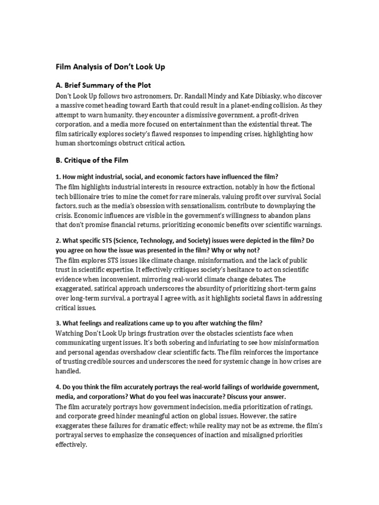 Don’t Look Up: Film Analysis & Critique | PDF