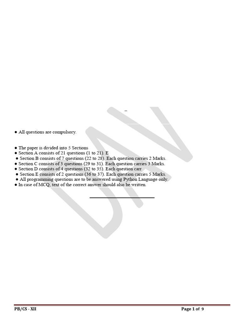 CLASS XII CS PRE BOARD QP | PDF | Comma Separated Values | Table (Database)