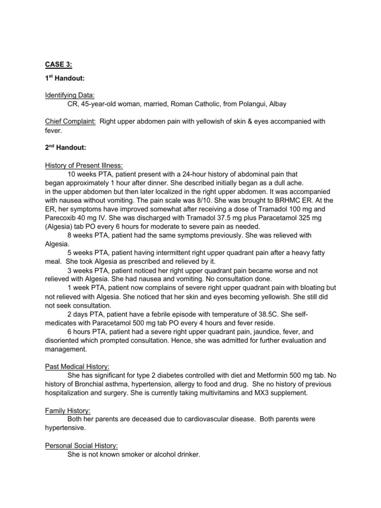 Case-3-Handouts | PDF | Gallbladder | Nausea