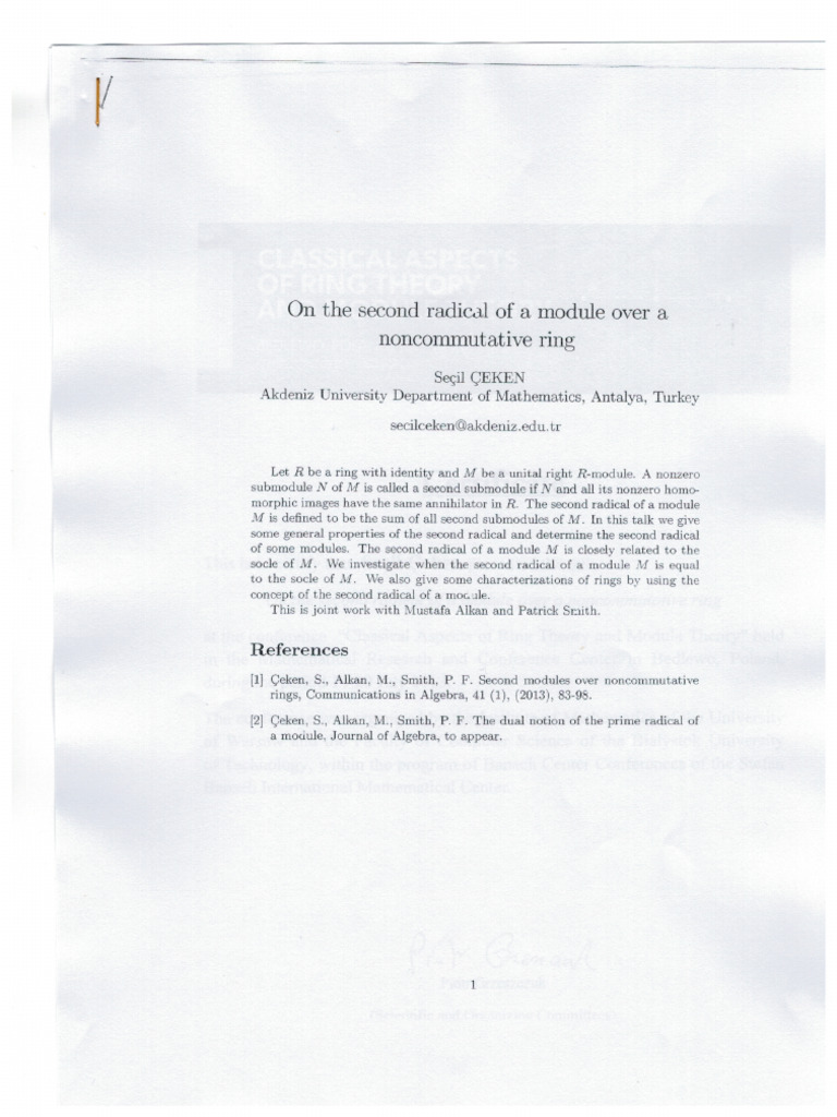 On The Second Radical of A Module Over A Noncommutative Ring | PDF