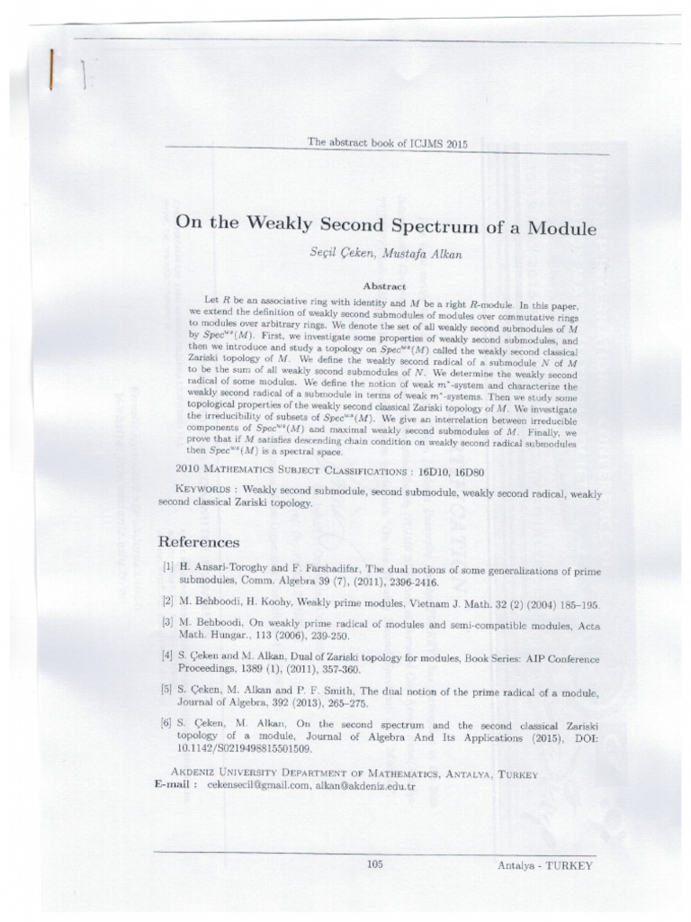 On The Weakly Second Spectrum of A Module | PDF