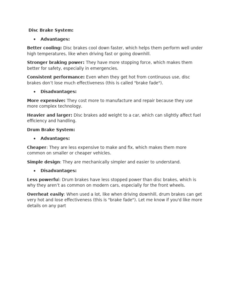 Disc Brake System Advantages 1 | PDF