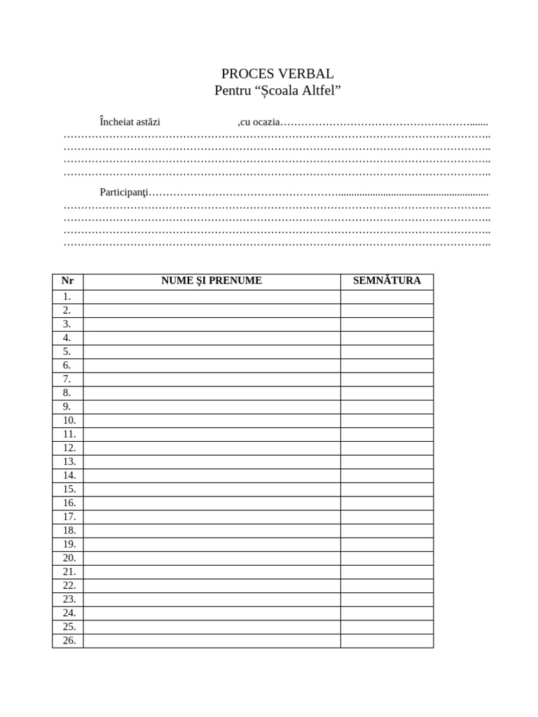 Proces Verbal Scoala Altfel | PDF