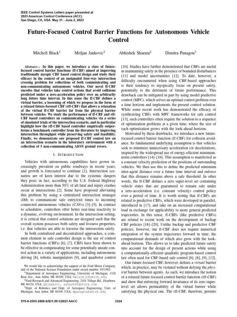 Future-Focused Control Barrier Functions for Autonomous Vehicle Control ...
