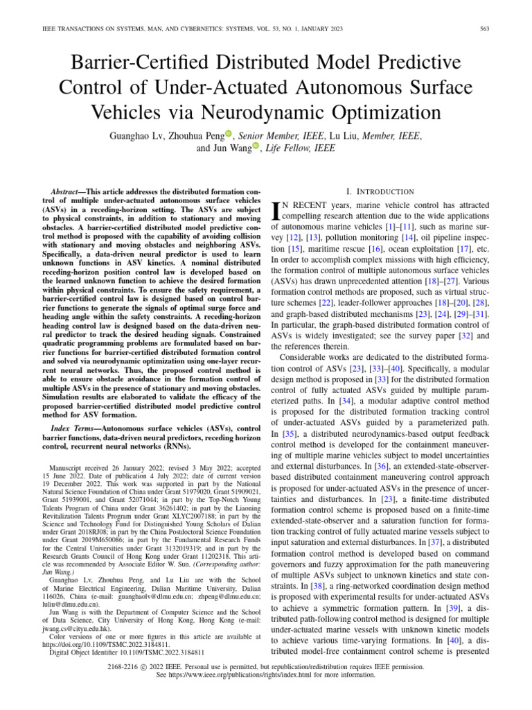 Barrier-Certified Distributed Model Predictive Control of Under-Actuated Autonomous Surface ...