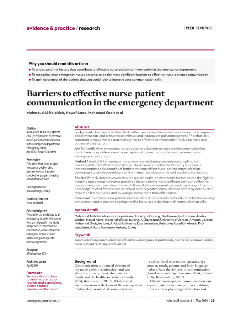 Barriers To Effective Nurse Patient Comm | PDF | Nursing | Communication