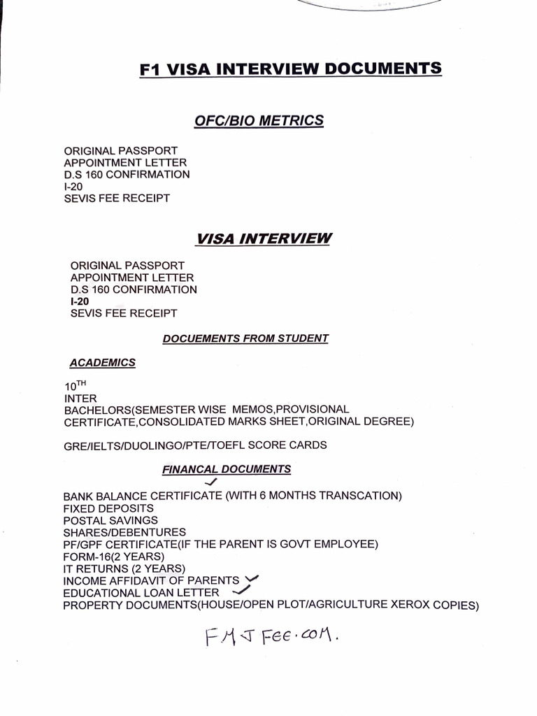 Essential F1 Visa Interview Documents | PDF