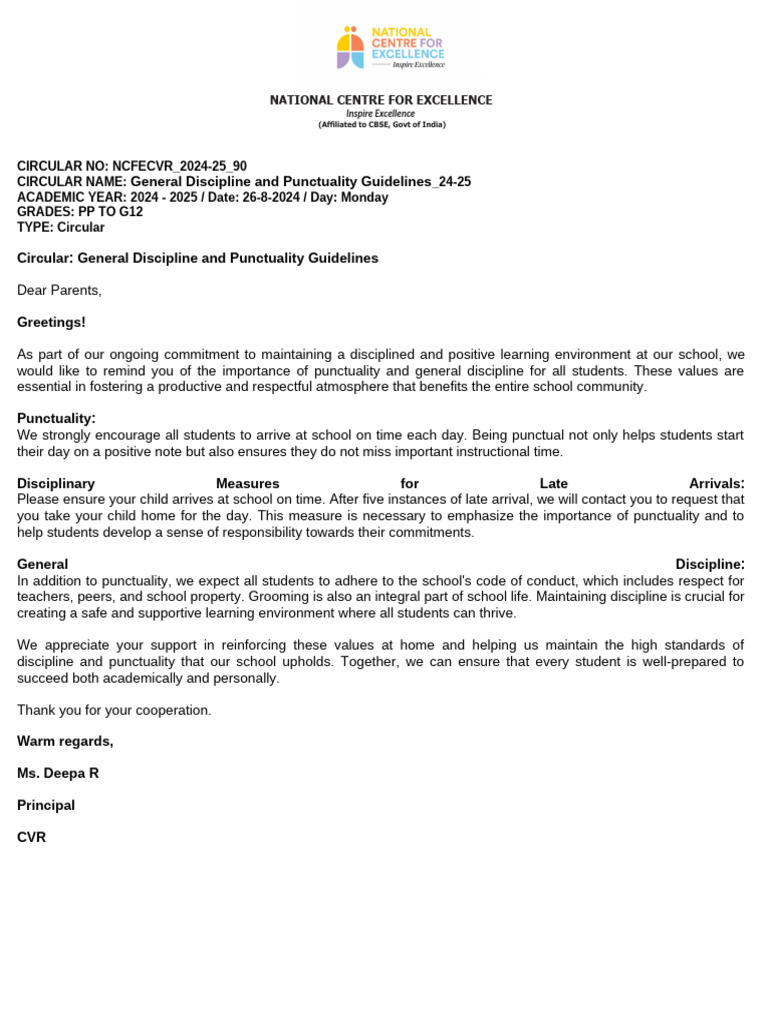 Discipline and Punctuality Guidelines 2024 | PDF