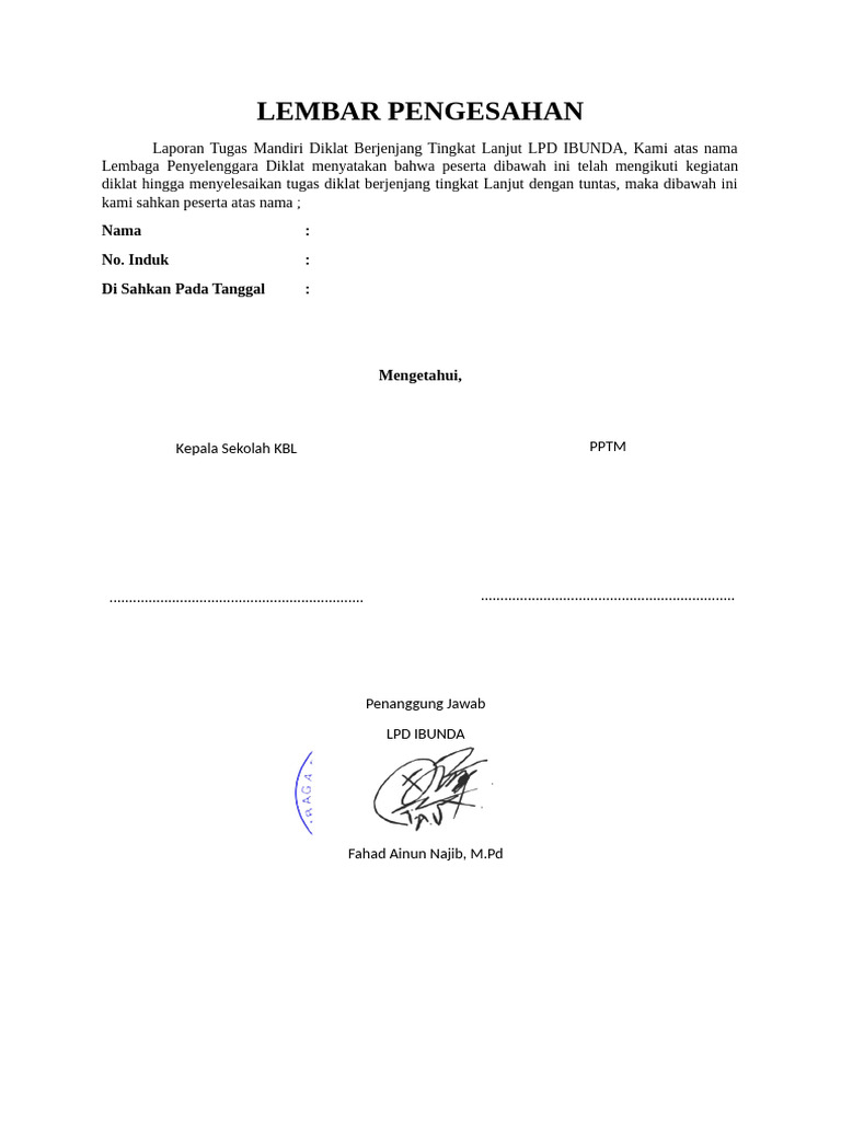 format LEMBAR PENGESAHAN | PDF