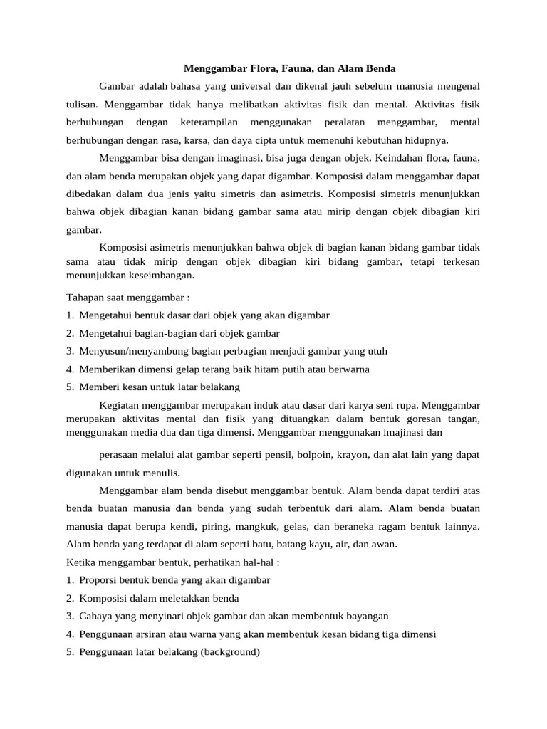 MA SBK KLS 7 Menggambar Flora Fauna | PDF