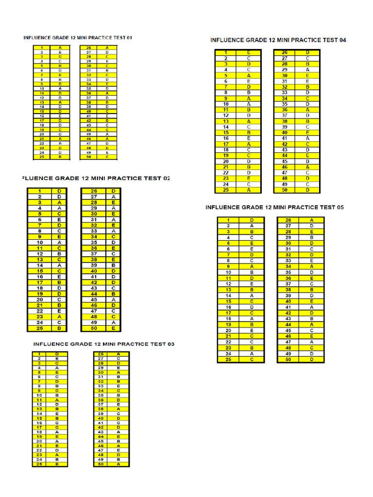 Mini Practice Answers | PDF