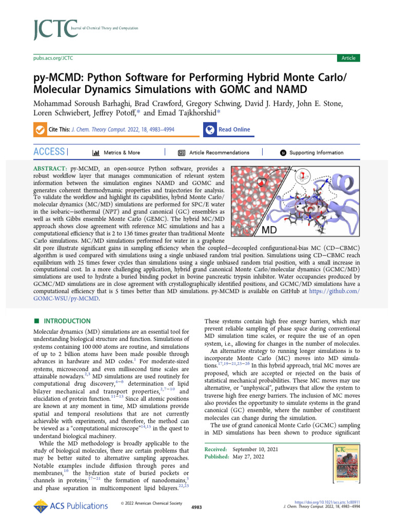 Barhaghi Et Al 2022 Py MCMD Python Software For Performing Hybrid Monte Carlo Molecular Dynamics ...