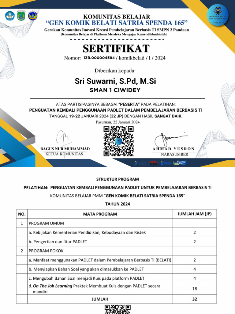 Sertifikat Pelatihan - Sri - 32 JP | PDF