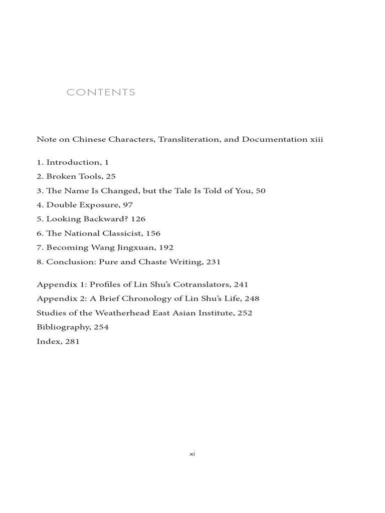 Lin Shu Inc Translation and The Making of Modern C... - (Contents) | PDF