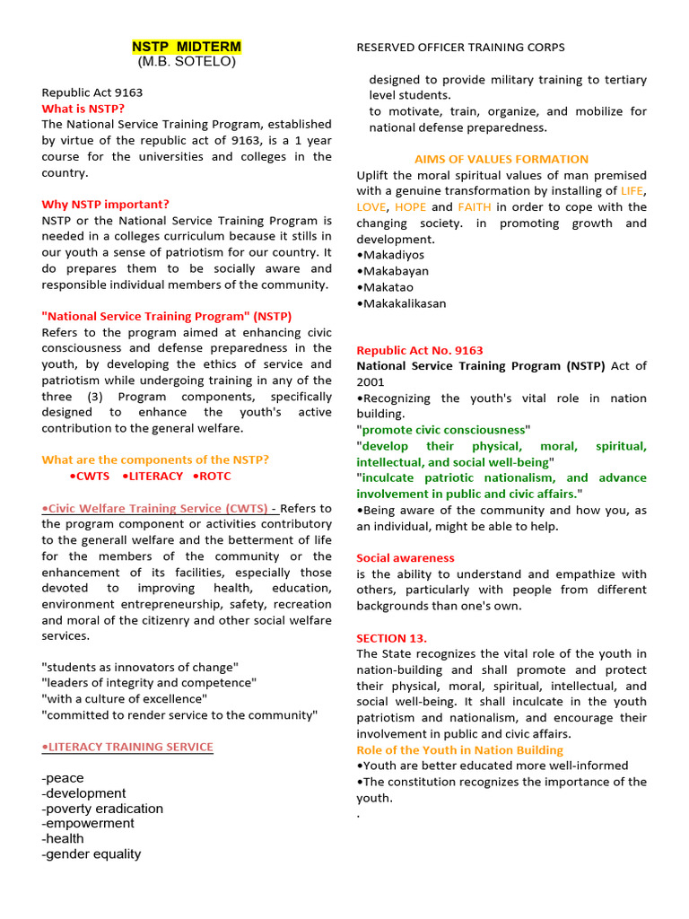NSTP Midterm M.B. Sotelo Complete | PDF | Human Trafficking
