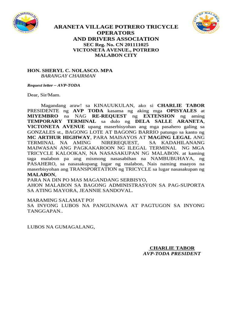 Reques Letter of Avp Toda Terminal Gate5 | PDF