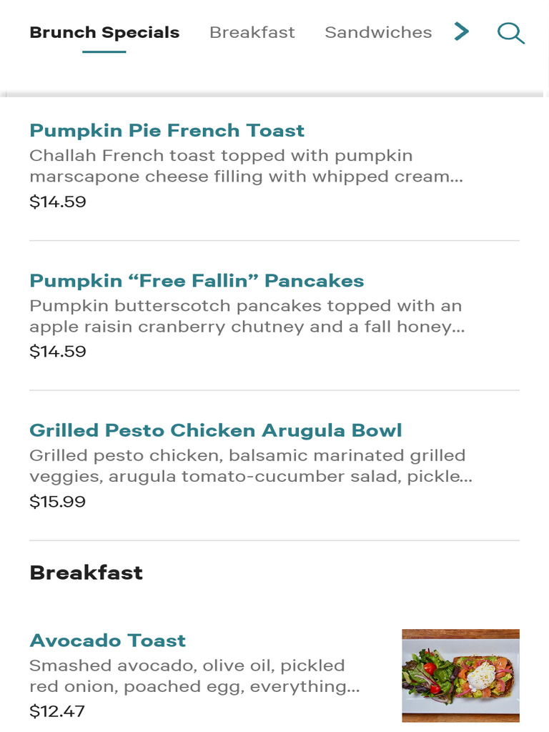 Sabrina Cafe Brunch Menu Highlights | PDF
