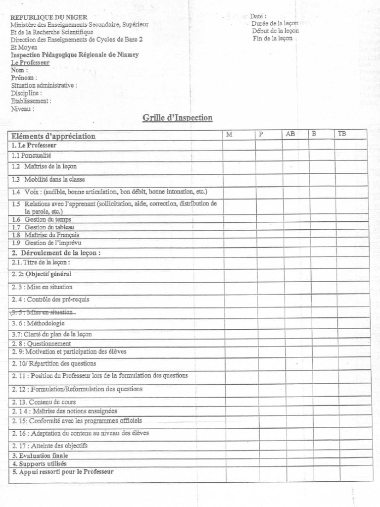 INSPECTEUR Grille Inspection Pédagogique 2 | PDF