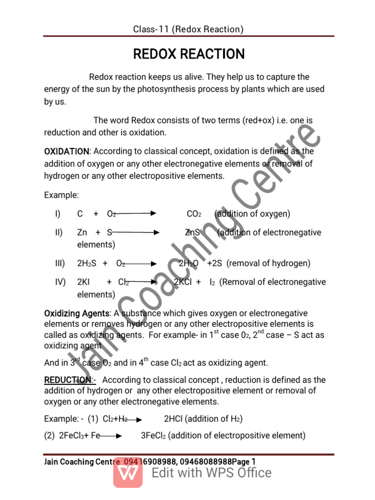 Oxidation and Reduction in Redox Reactions | PDF | Redox | Electrochemistry