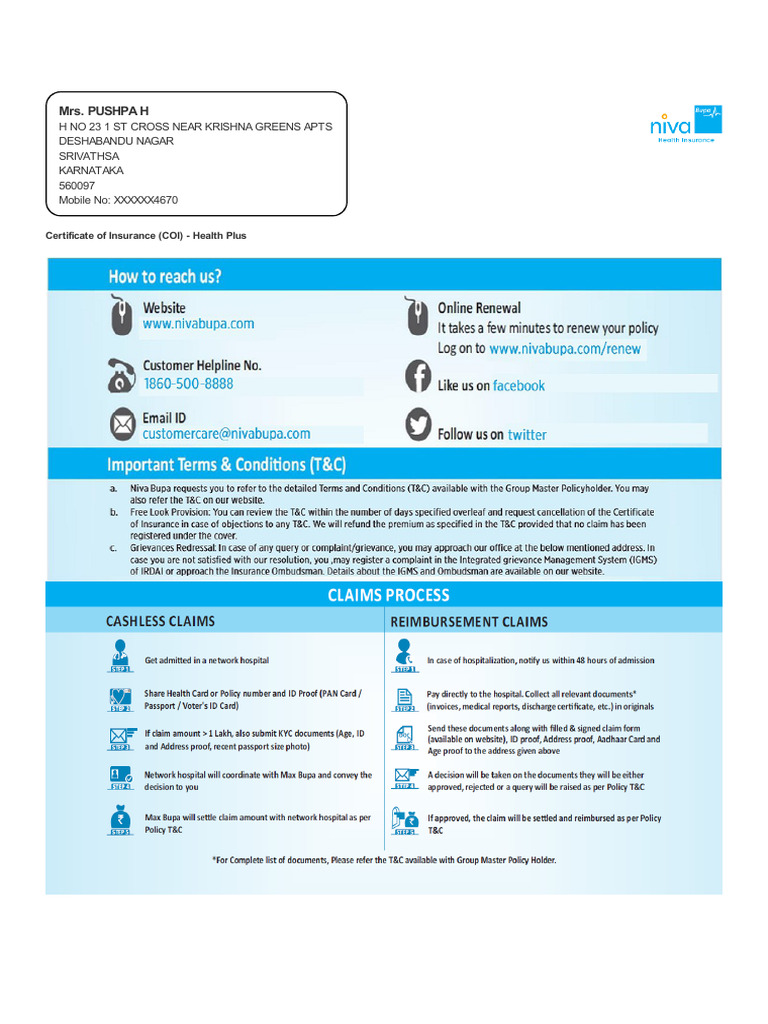 Health Plus Insurance Certificate Details | PDF | Surgery | Insurance