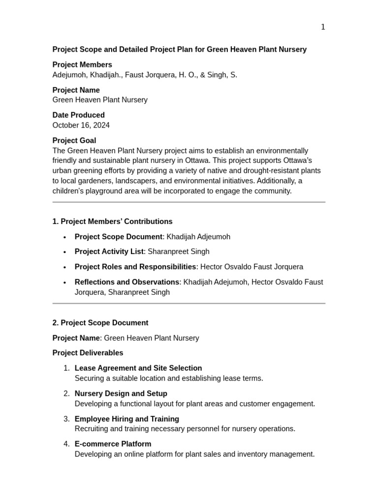 Green Heaven Plant Nursery Project Plan | PDF | Marketing | Procurement