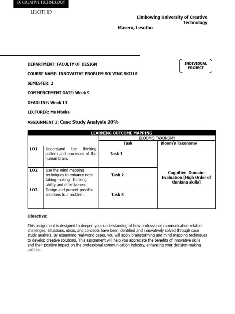 Assignment 3 - Case Study Analysis - TMY3S1 | PDF | Creativity | Brainstorming
