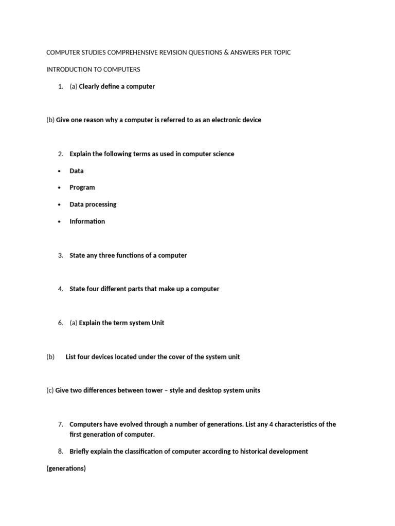 Computer Studies Revision Q&A | PDF | Operating System | Computer Data ...